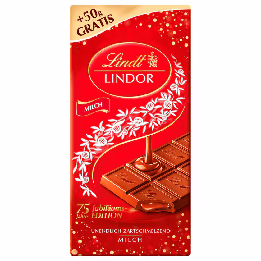 Lindor Milch Tafel Edition 75 Jahre Jubiläums GRATIS +50g MILCH (Rot ...